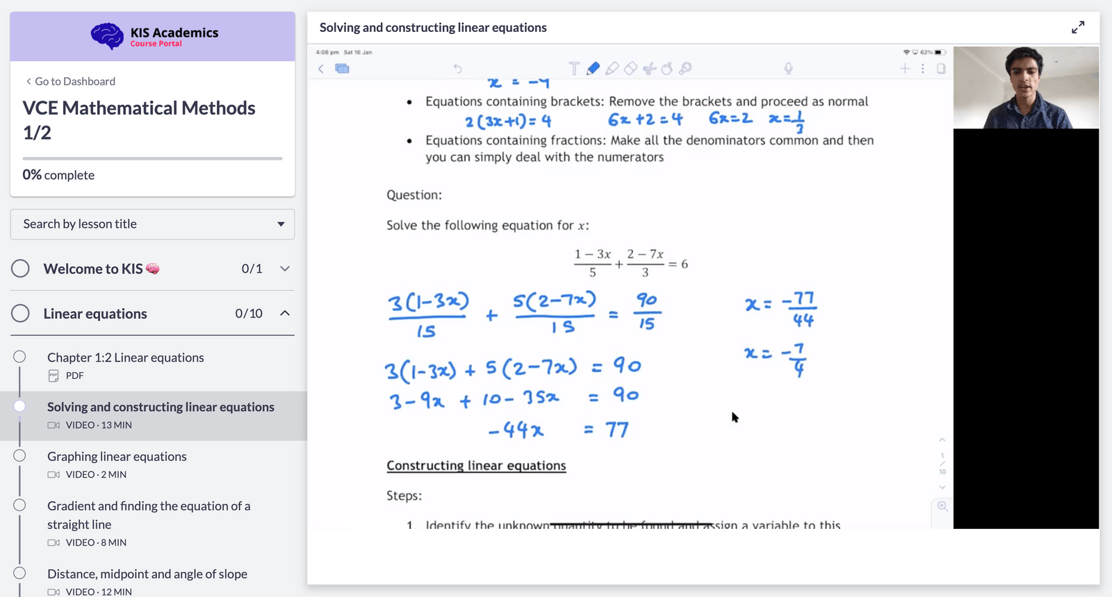 VCE Mathematical Methods 1/2 Tutoring Course